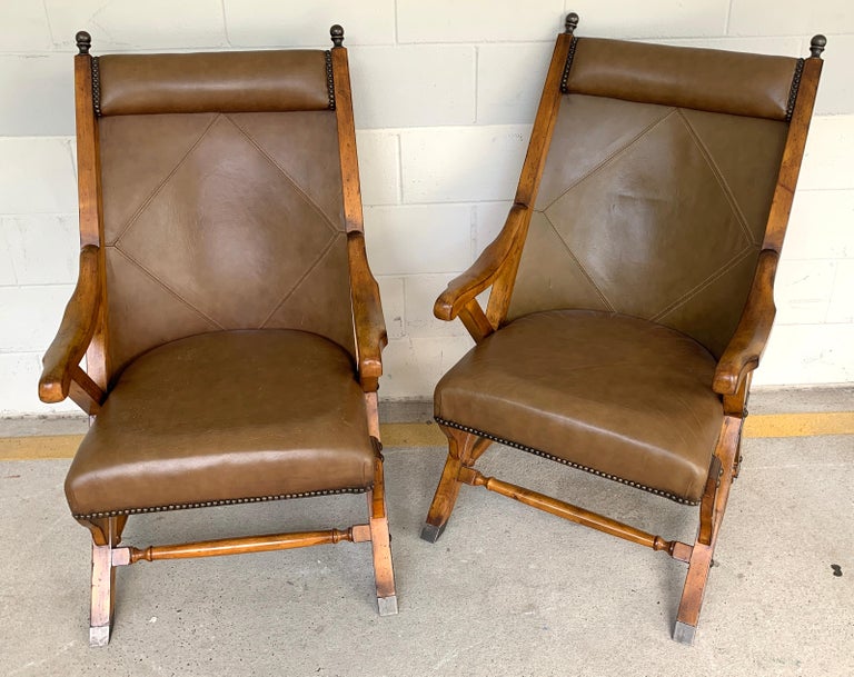 Pair of English Campaign Style Chair Elm and Leather Chairs For Sale at ...