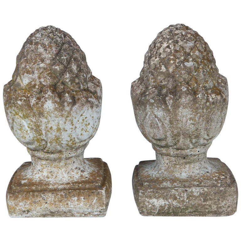 Pair of English Cast Stone Finials, circa 1920 at 1stDibs