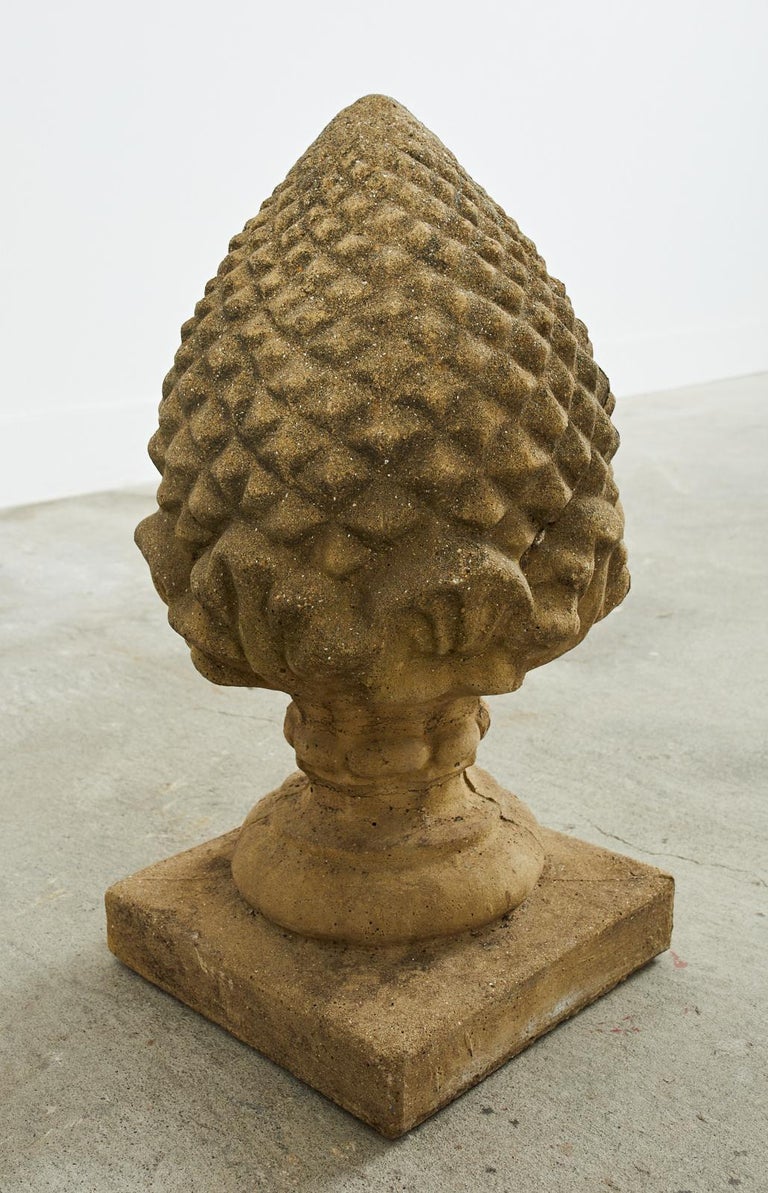 Pair of English Cast Stone Garden Pinecone Finials For Sale at 1stDibs