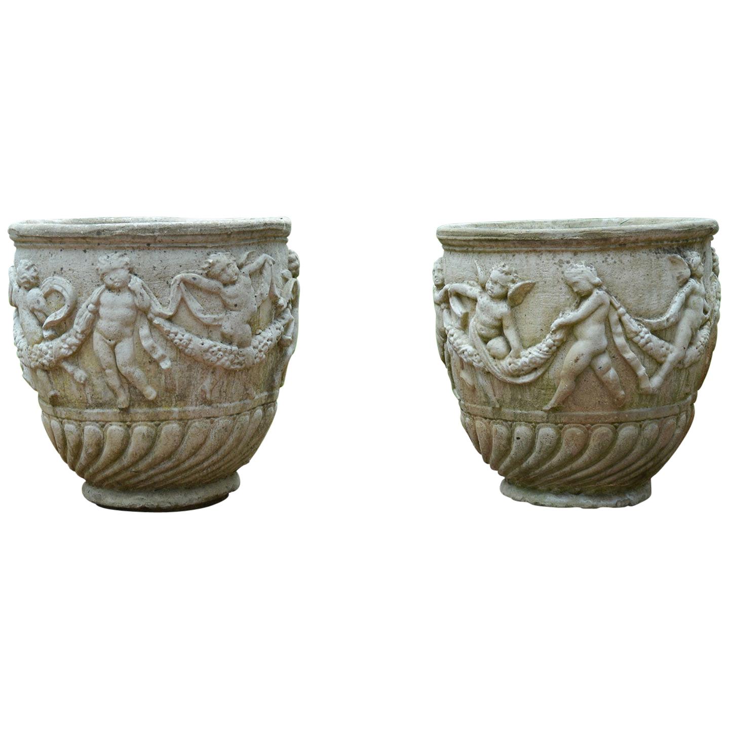 Pair of English Cherub Planters at 1stDibs