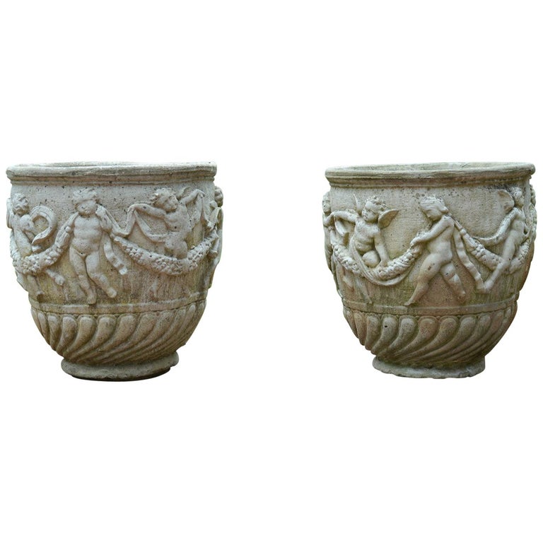 Pair of English Cherub Planters at 1stDibs