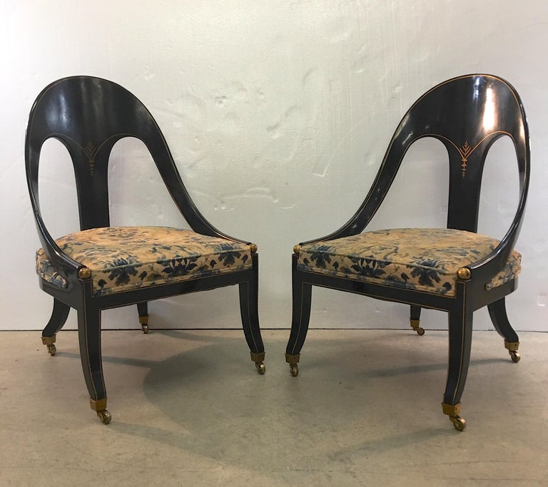 Pair of English Classical Spoon Back Chairs at 1stDibs
