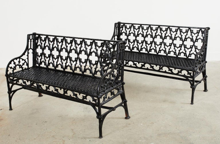 Pair of English Coalbrookdale Attributed Iron Gothic Revival Garden ...