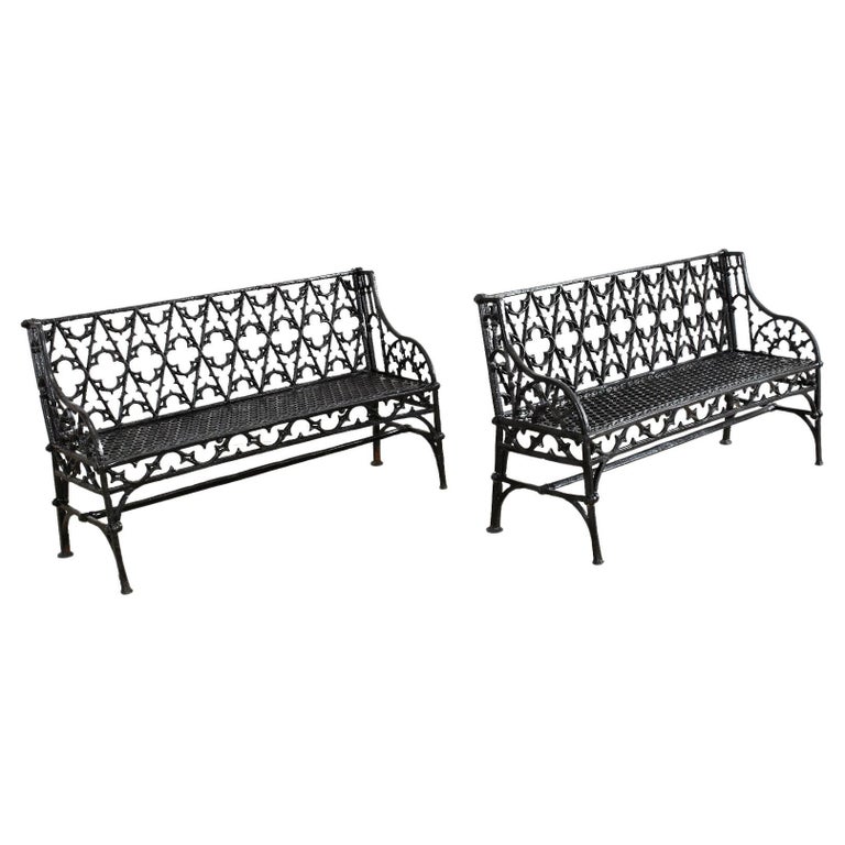 Pair of English Coalbrookdale Attributed Iron Gothic Revival Garden ...