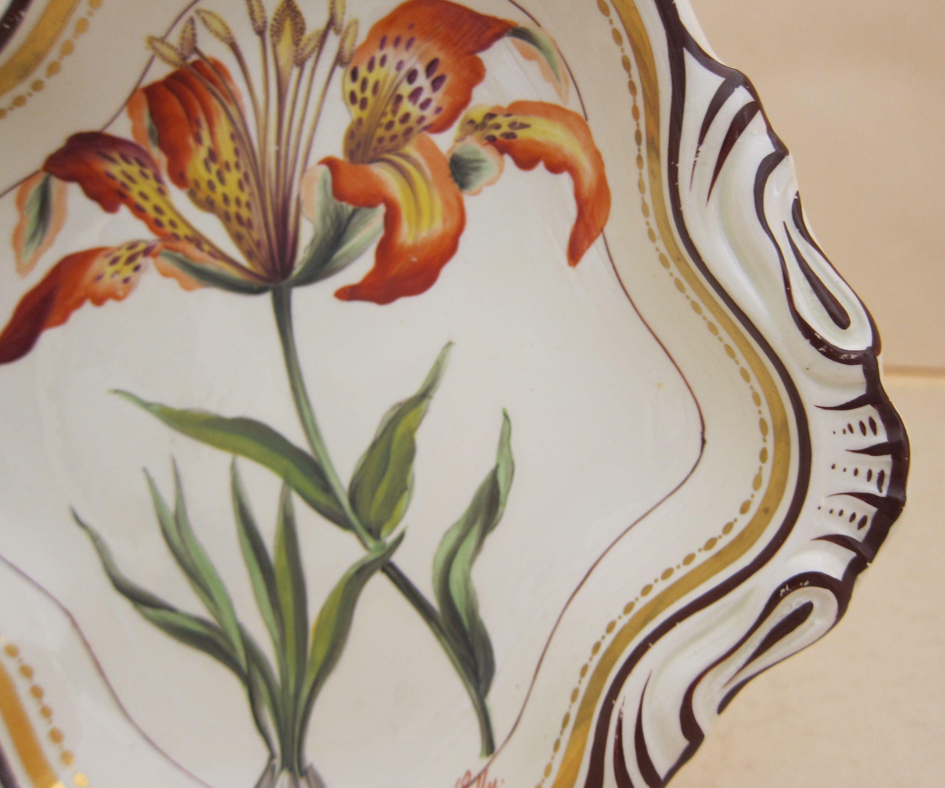Pair of English Creamware Botanical Dishes For Sale at 1stDibs
