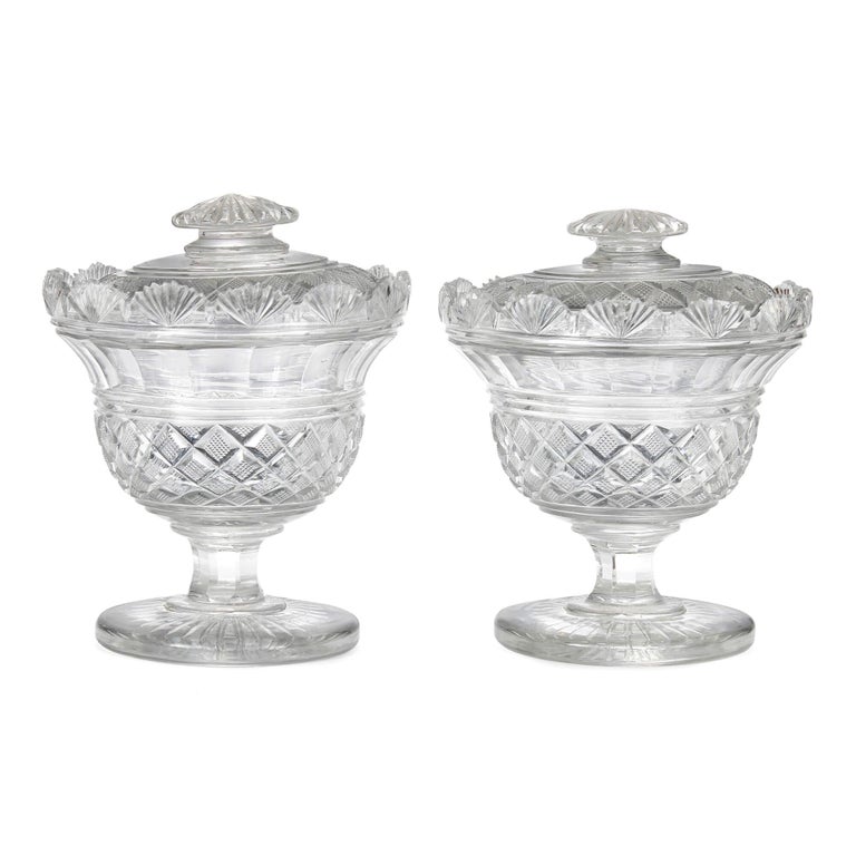 Pair of English Engraved and Cut Glass Sweet Bowls For Sale at 1stDibs