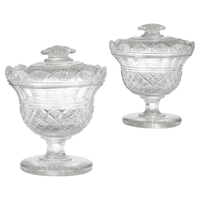 Pair of English Engraved and Cut Glass Sweet Bowls For Sale at 1stDibs
