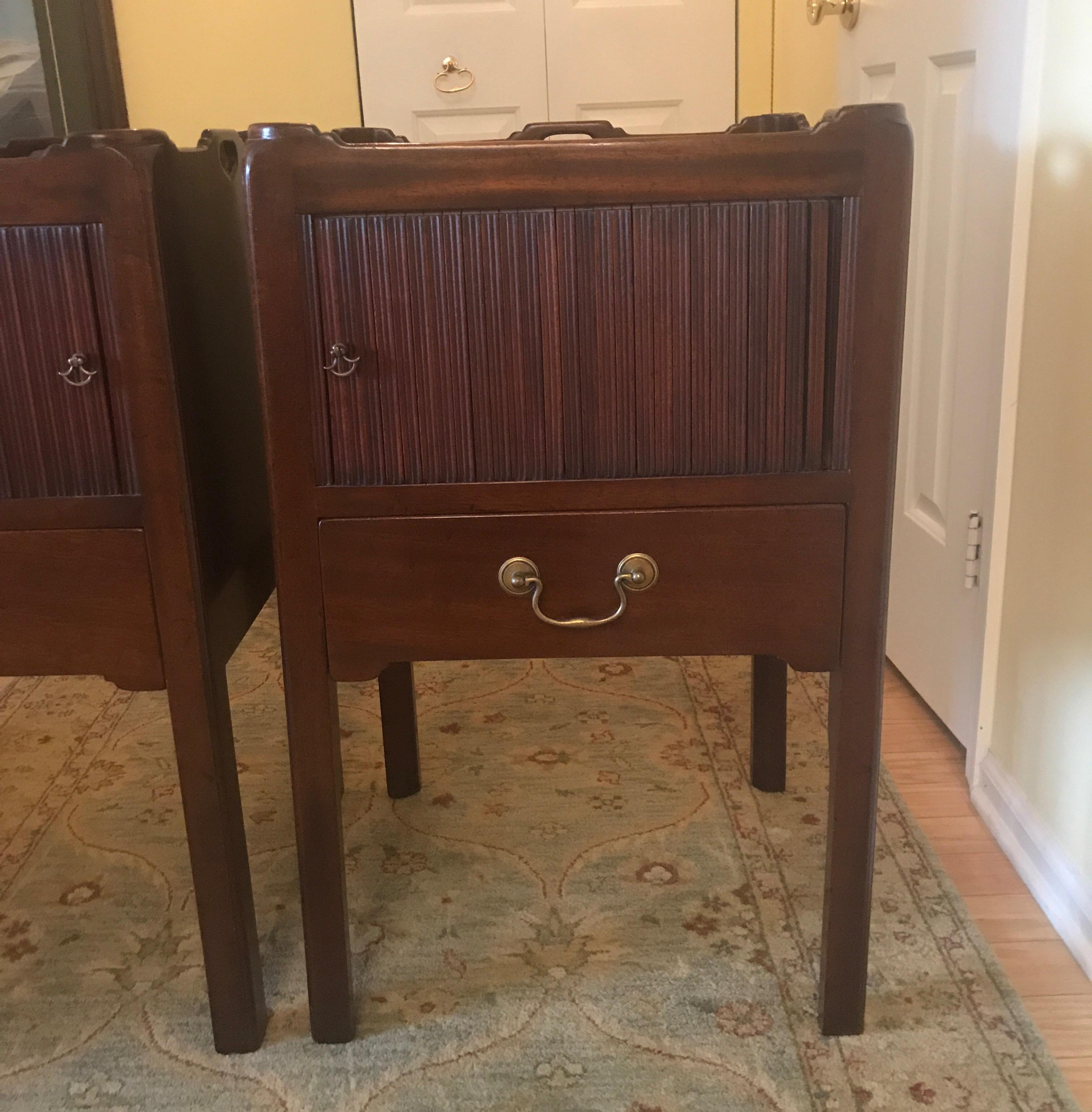 Pair of English George III Style Tambour Door Tables Stands at 1stDibs