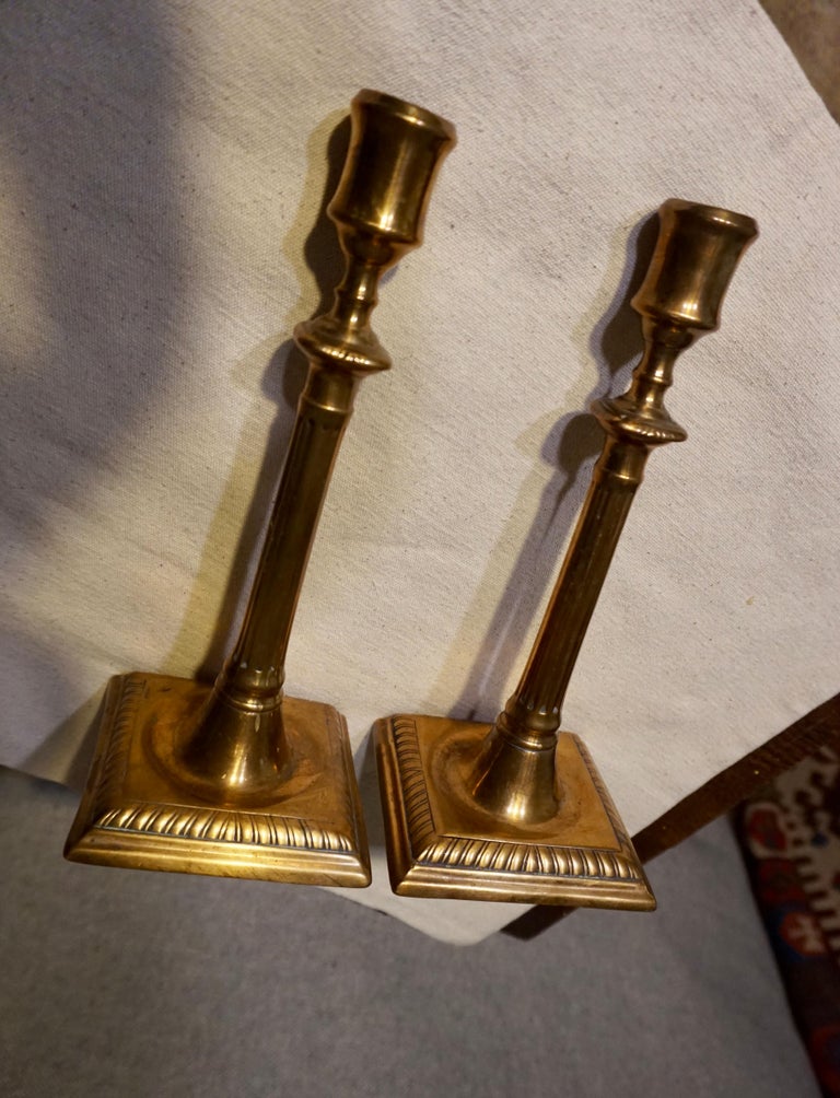 Pair of English Georgian Brass Candlesticks at 1stDibs