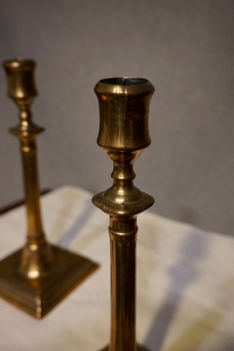 Pair of English Georgian Brass Candlesticks at 1stDibs