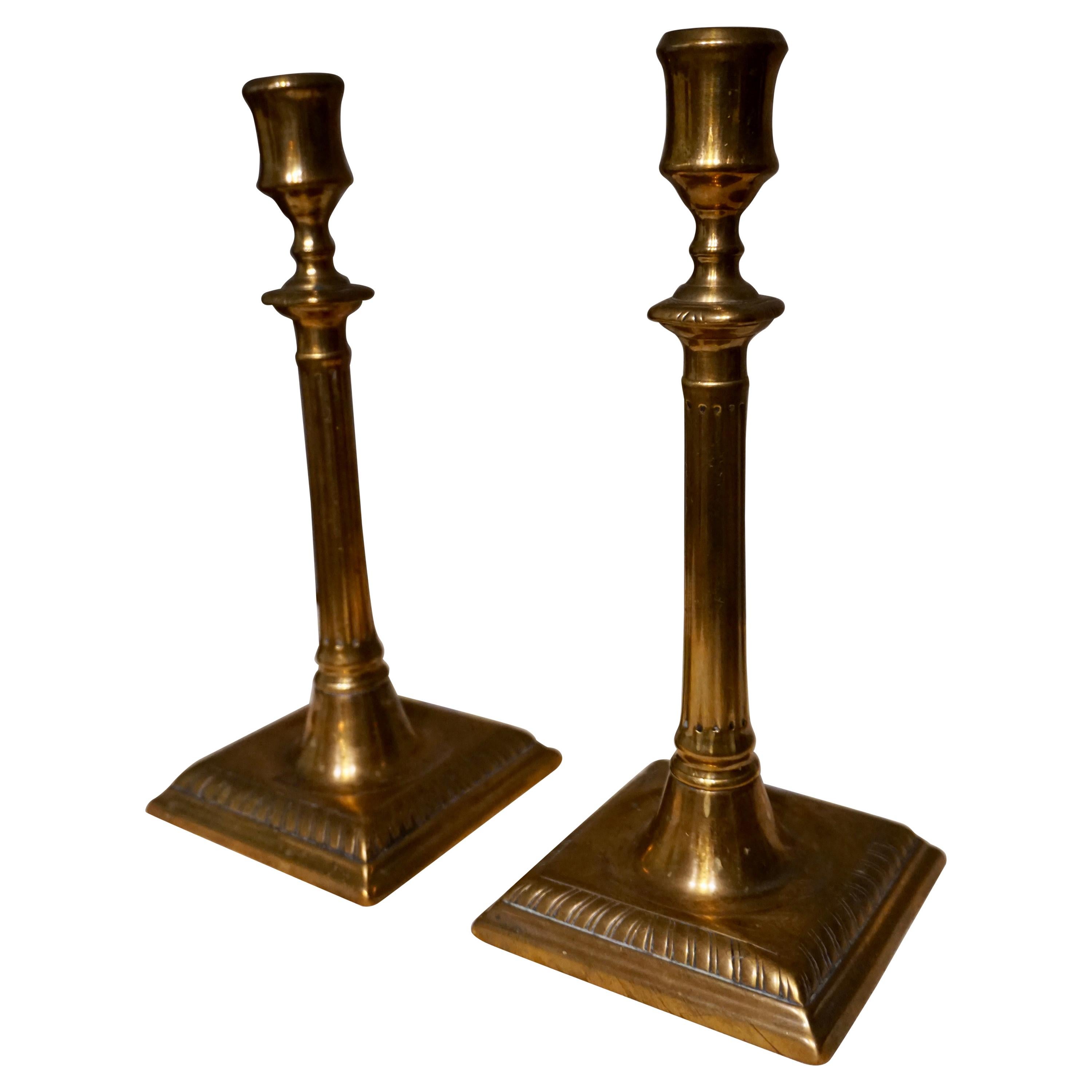 Pair of English Georgian Brass Candlesticks at 1stDibs