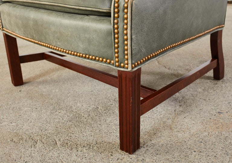 Pair of English Georgian Style Mahogany Leather Wingback Chairs For ...