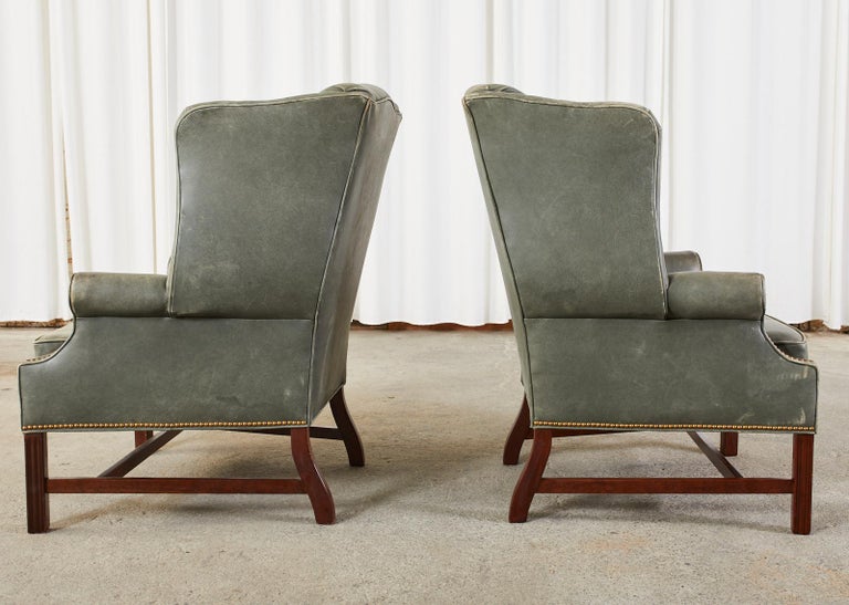 Pair of English Georgian Style Mahogany Leather Wingback Chairs For ...