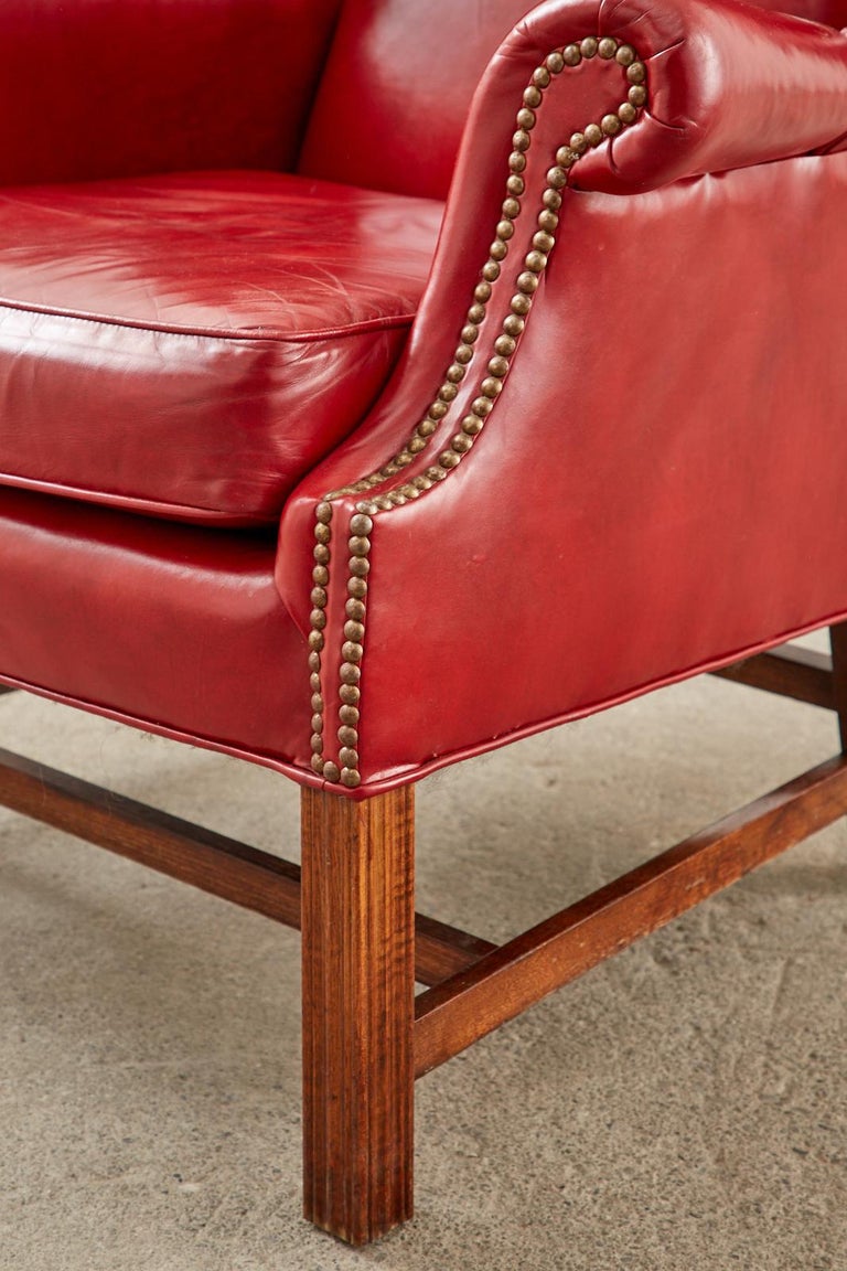 Pair of English Georgian Style Ruby Red Leather Wingback Chairs For ...
