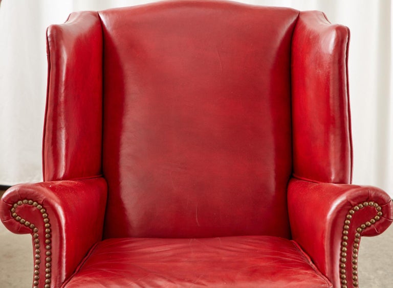 Pair of English Georgian Style Ruby Red Leather Wingback Chairs For ...