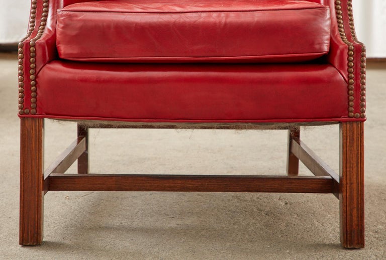 Pair of English Georgian Style Ruby Red Leather Wingback Chairs For ...