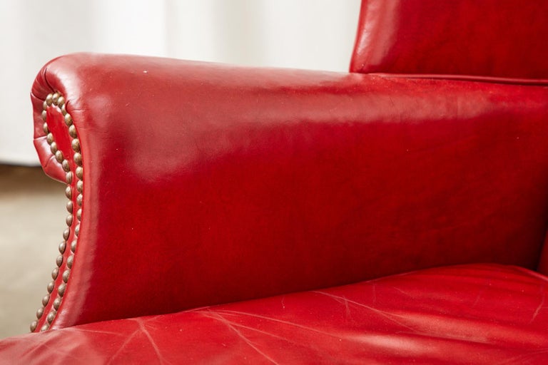 Pair of English Georgian Style Ruby Red Leather Wingback Chairs For ...