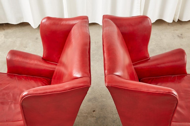 Pair of English Georgian Style Ruby Red Leather Wingback Chairs For ...