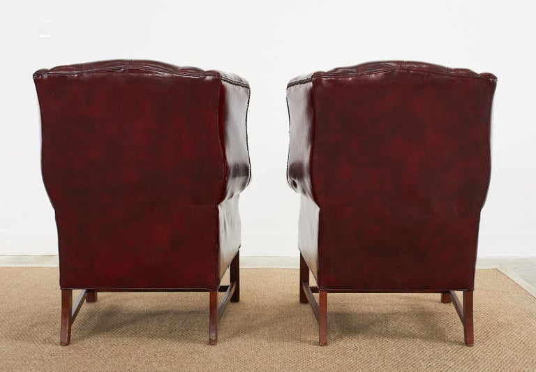 Pair of English Georgian Style Tufted Cordovan Leather Wingbacks For ...