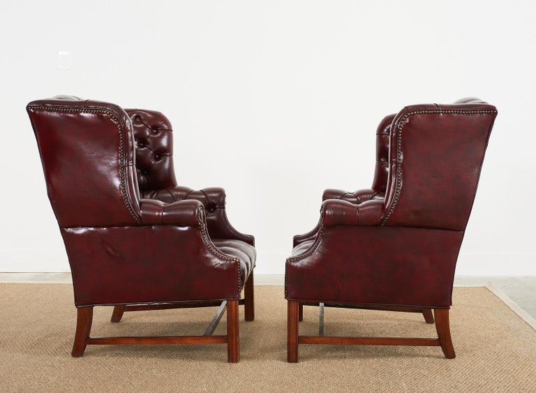 Pair of English Georgian Style Tufted Cordovan Leather Wingbacks For ...