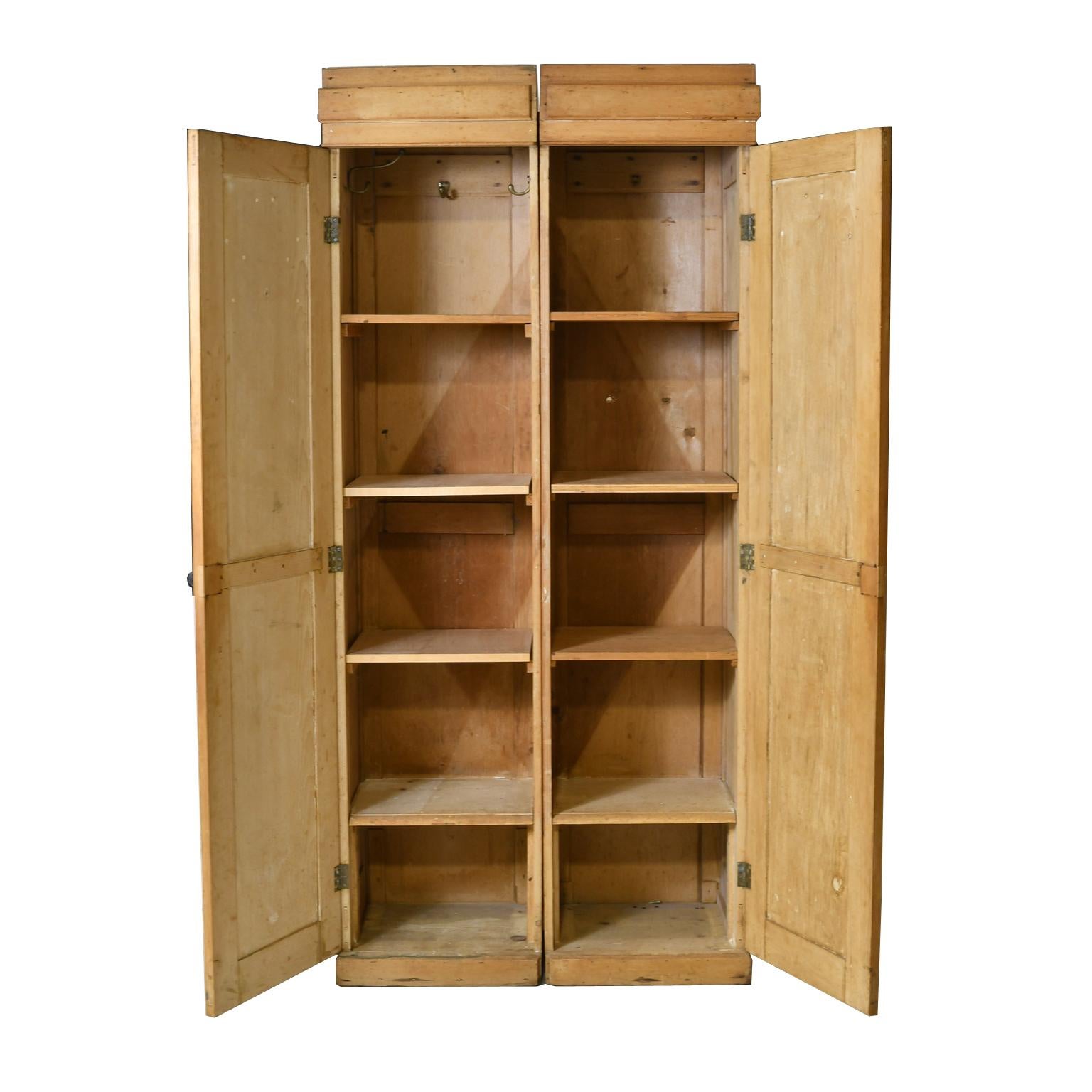 Pair of Antique Narrow and Tall English Gothic-Revival Lockers in Pine ...