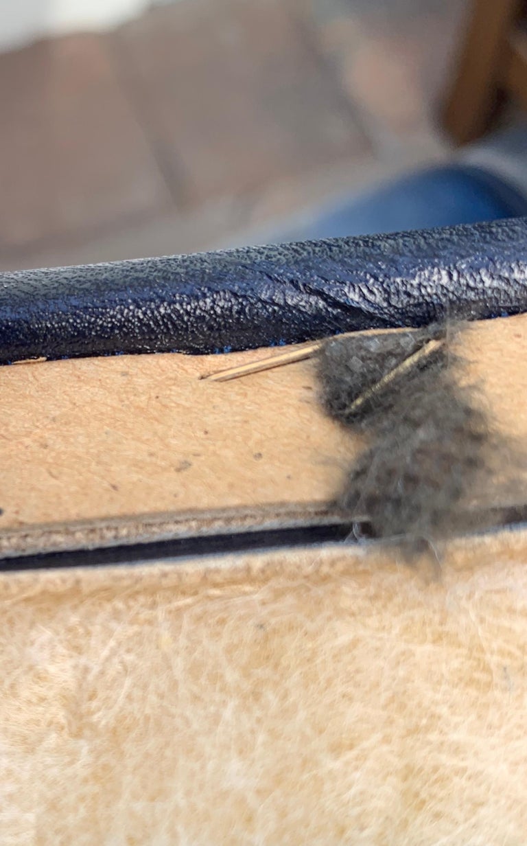 Pair of English Hollywood Regency Blue Leather Chesterfield Benches ...