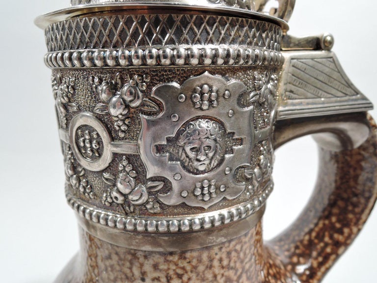 Pair of English Jacobean Revival Silver Gilt and Pottery Flagons For ...