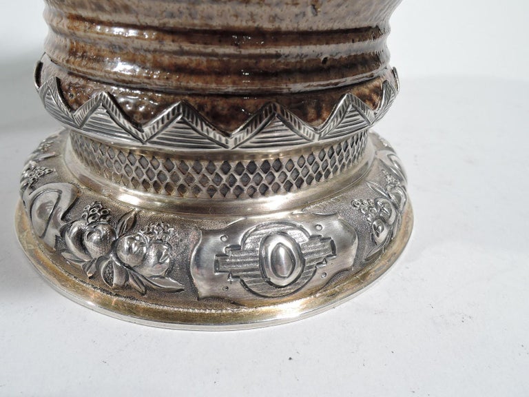 Pair of English Jacobean Revival Silver Gilt and Pottery Flagons For ...