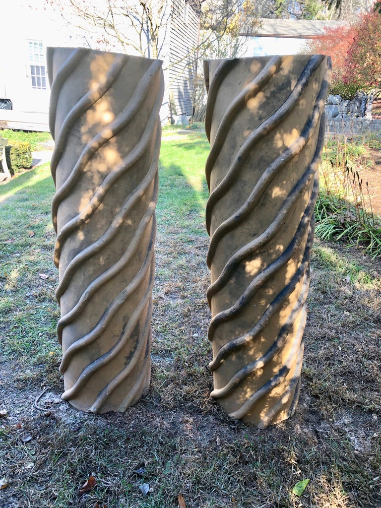 Pair of English Late 19th Century Barley-Twist Chimney Pots/Planters ...