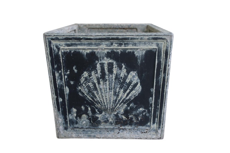 Pair of English Lead Planters with Scallop Shell Motif, Square at 1stDibs