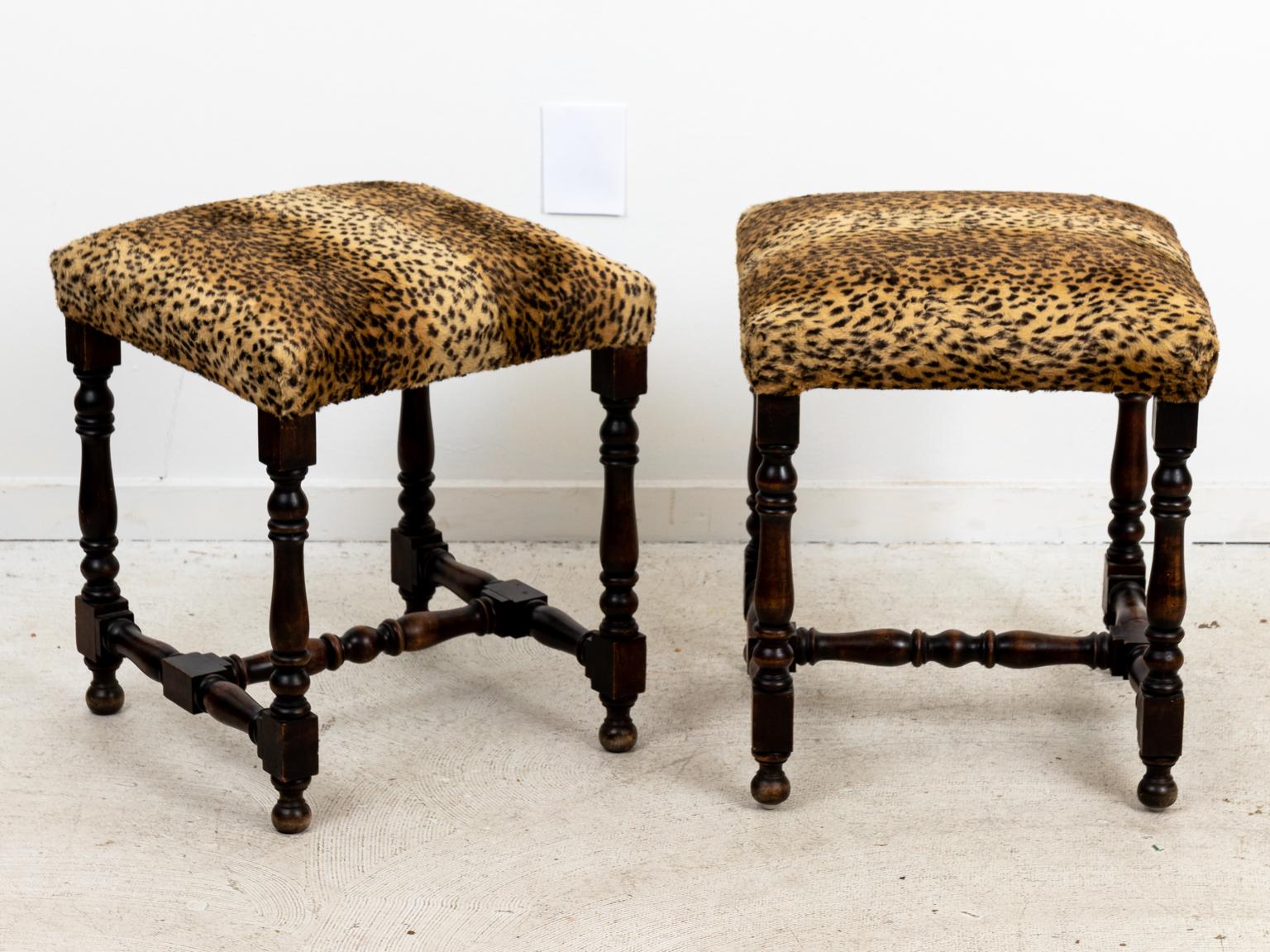 Pair of English Leopard Print Fabric Benches at 1stDibs