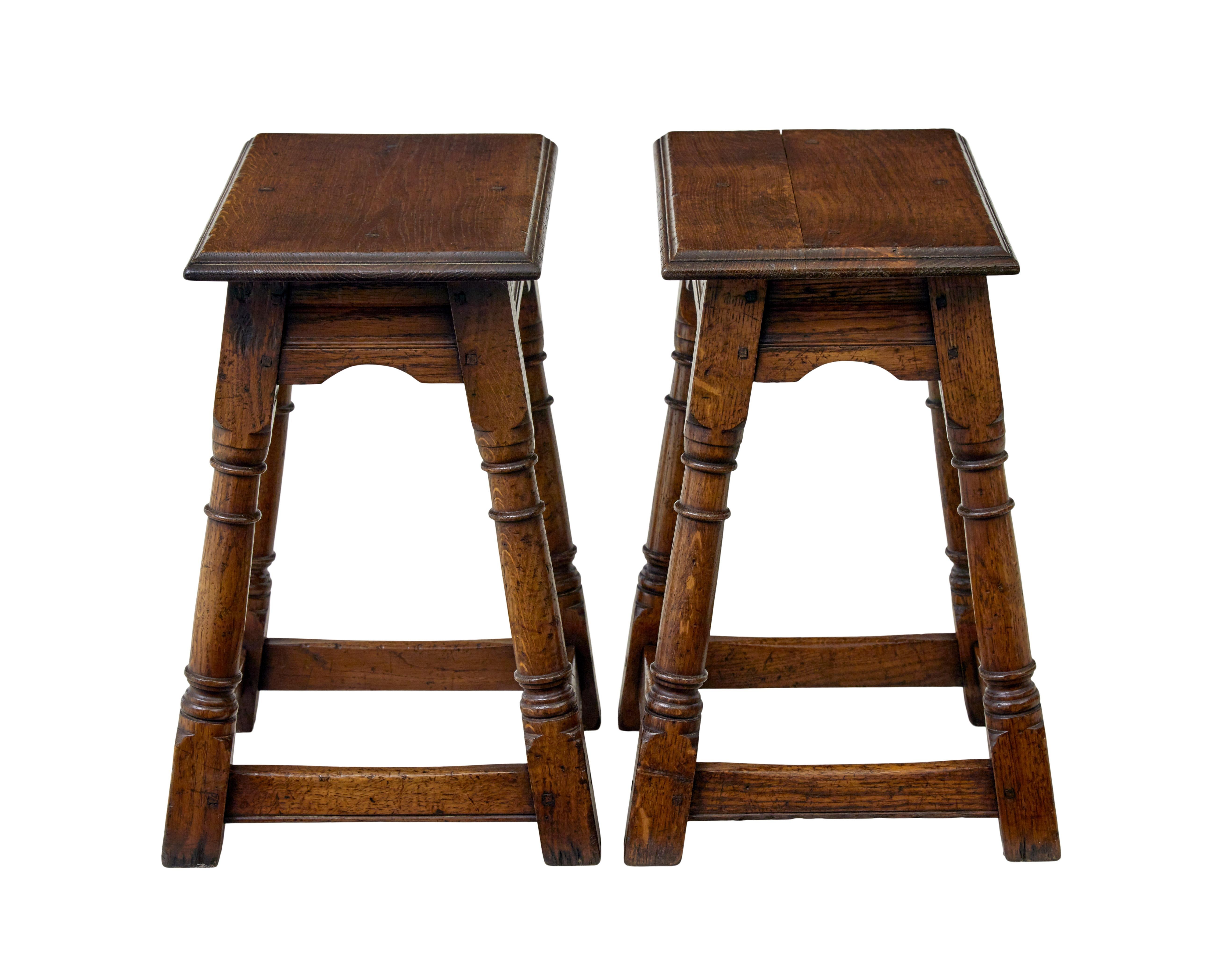 Pair of English made solid oak stools For Sale at 1stDibs