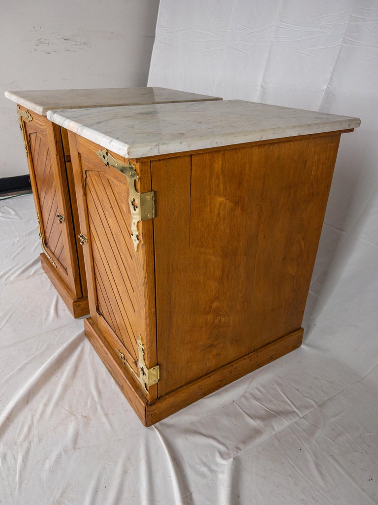 Pair of English Marble Top Side Cabinets For Sale at 1stDibs