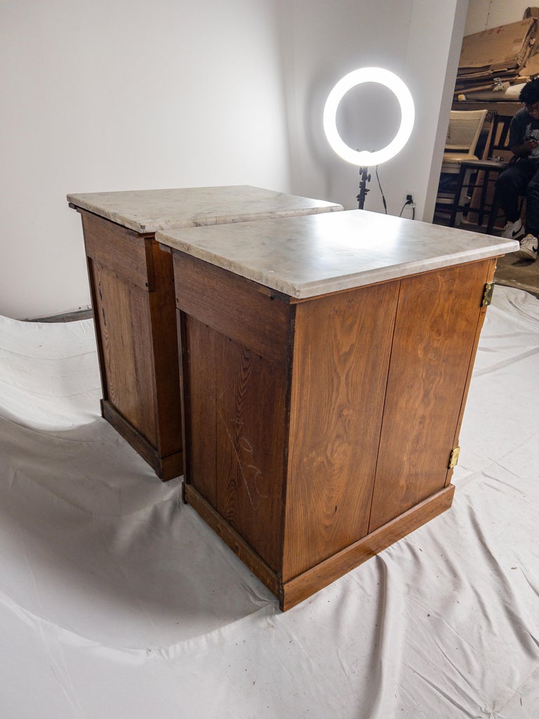 Pair of English Marble Top Side Cabinets For Sale at 1stDibs