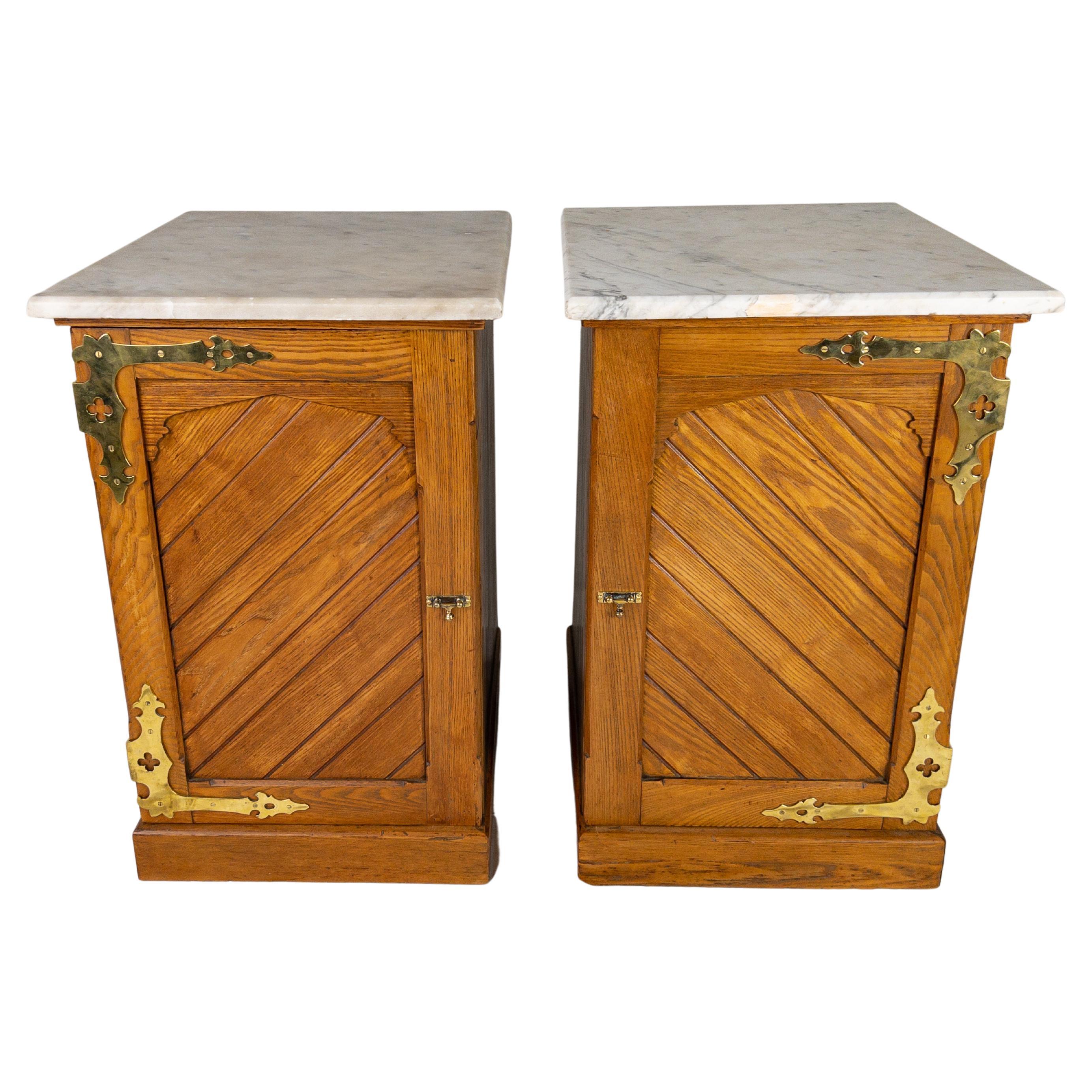 Pair of Nancy Corzine Gold and Silver Leaf Marble Top Cabinets at 1stDibs