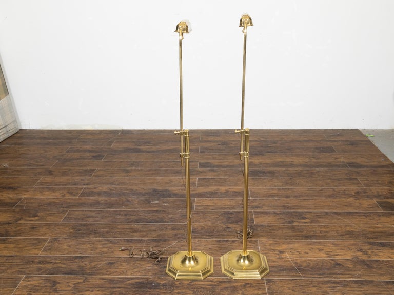 Pair of English Mid-Century Brass Floor Lamps on Octagonal Bases, US ...