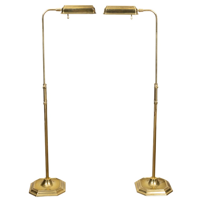 Pair of English Mid-Century Brass Floor Lamps on Octagonal Bases, US ...