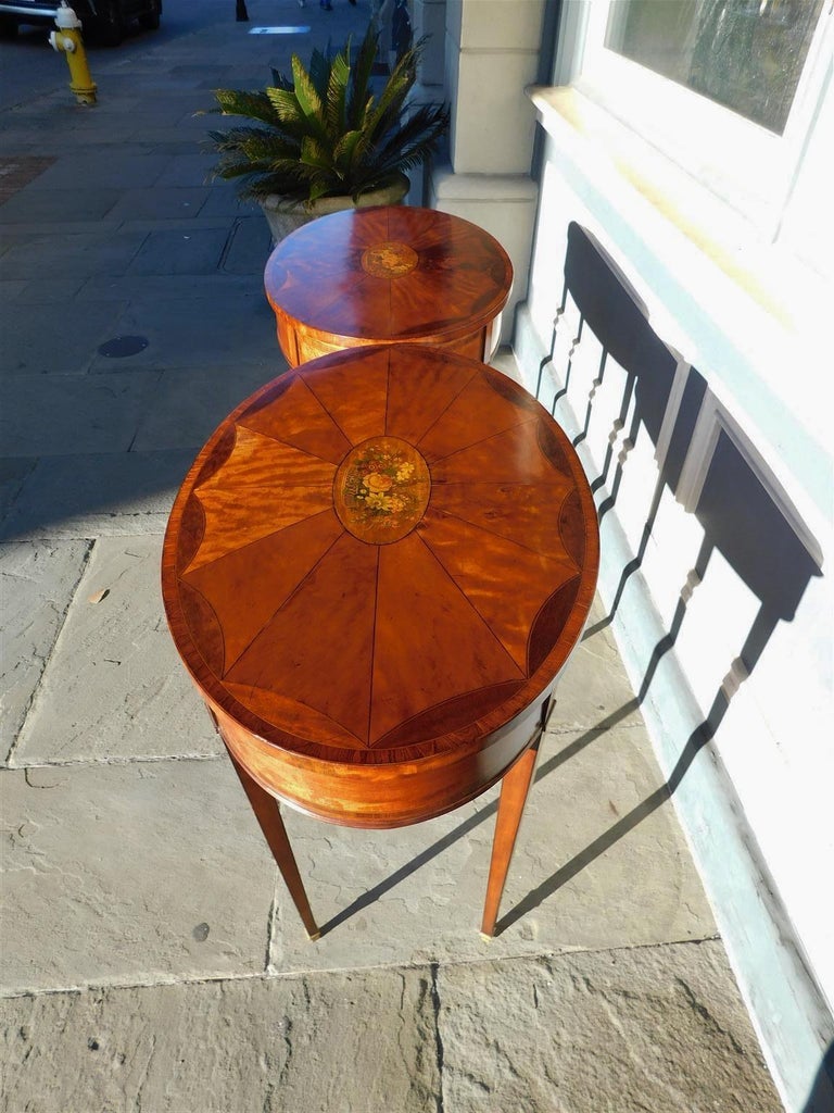 Pair of English Oval Satinwood and Ebony Inlay Flower Basket Console ...
