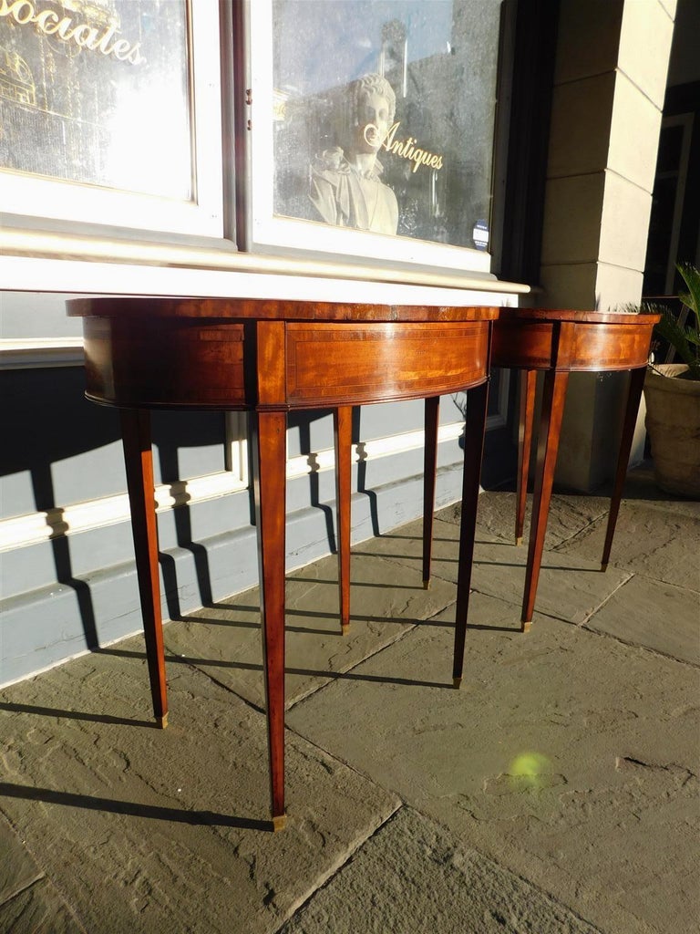 Pair of English Oval Satinwood and Ebony Inlay Flower Basket Console ...