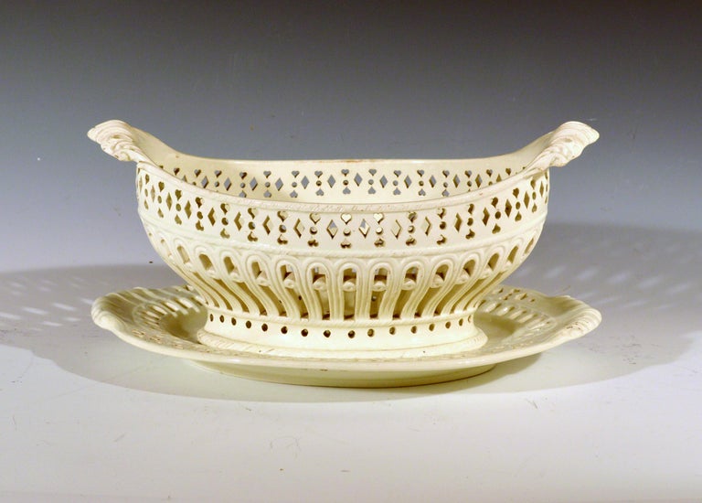 Pair of English Plain Creamware Openwork Baskets and Stands, circa ...