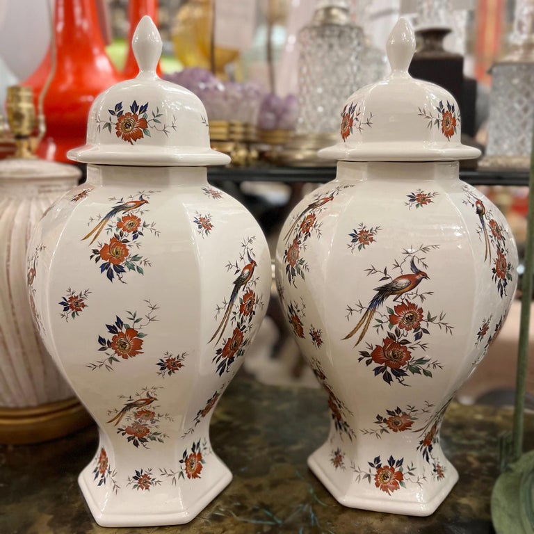 Pair of English Porcelain Covered Jars For Sale at 1stDibs