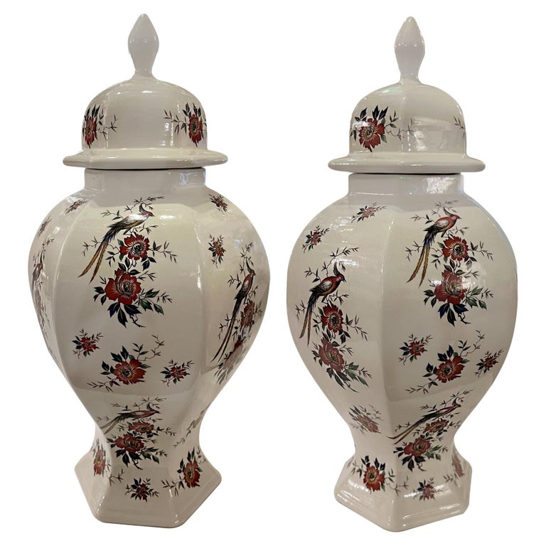 Pair of English Porcelain Covered Jars For Sale at 1stDibs