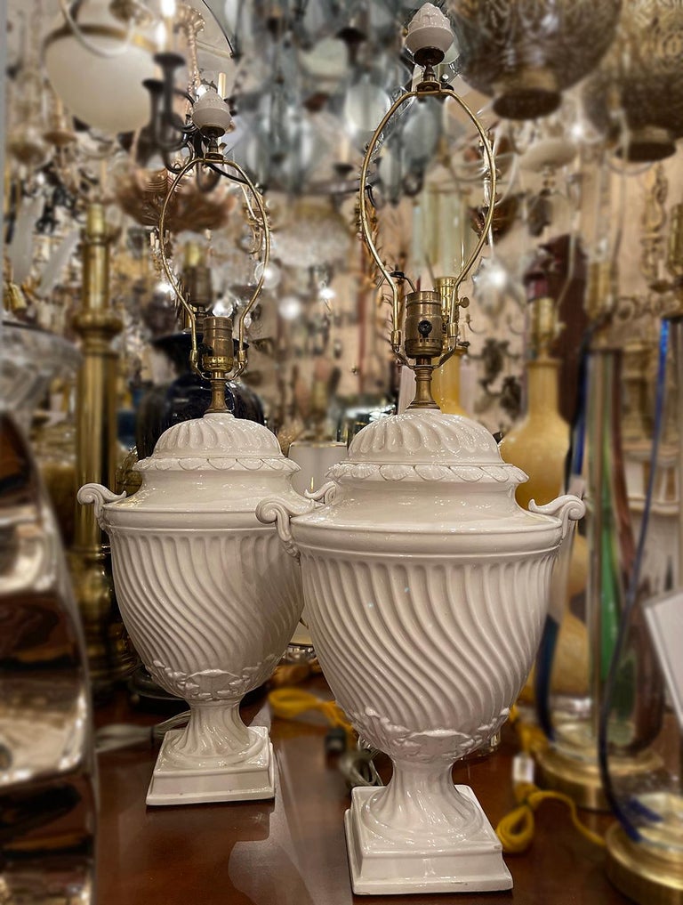 Pair of English Porcelain Table Lamps For Sale at 1stDibs