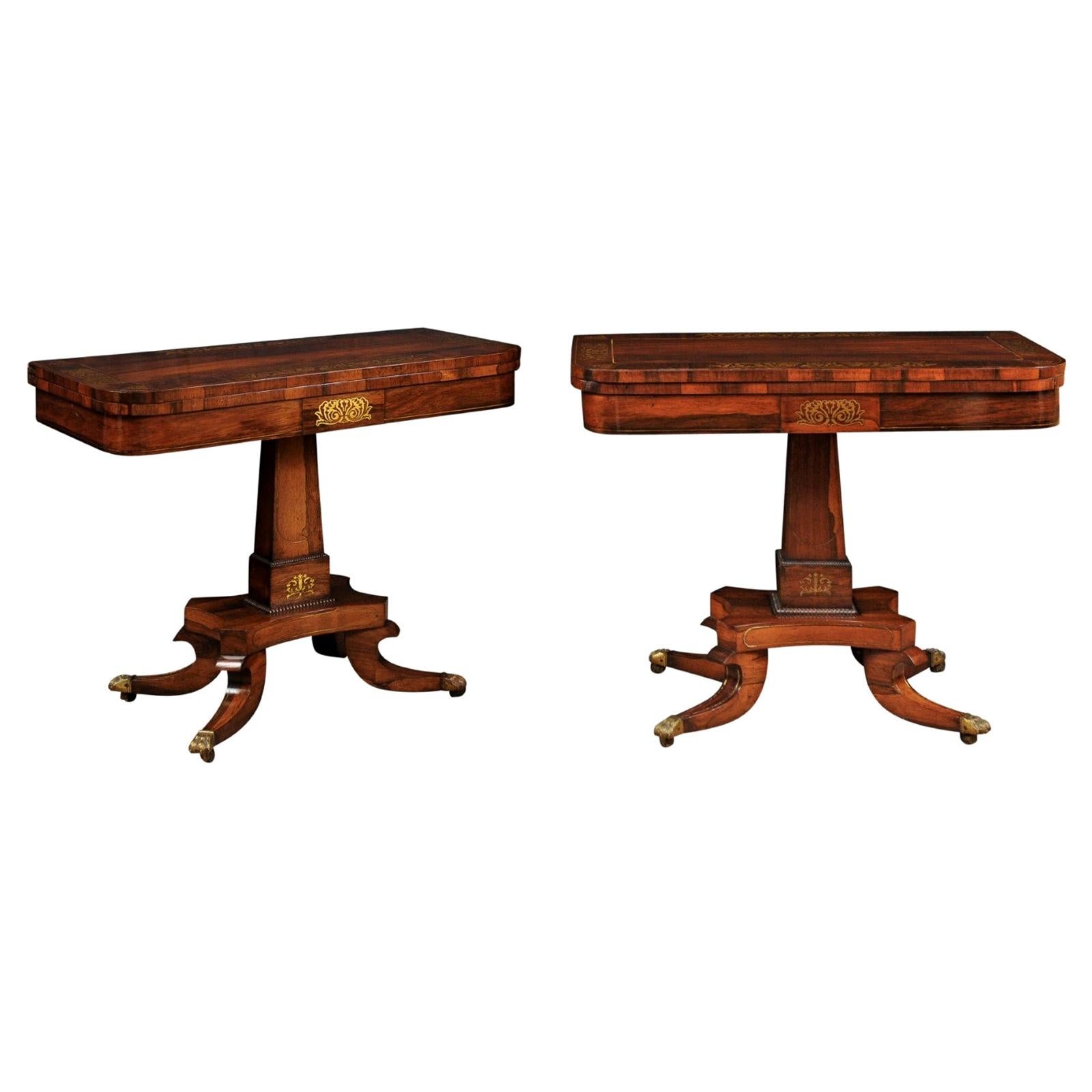 English Sheraton Satinwood Flip-Top Game Table with Inlay at 1stDibs