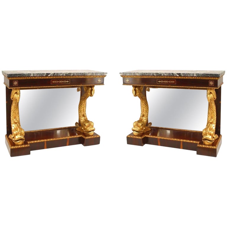 Pair of English Regency Rosewood Gilt Dolphin Console Tables For Sale ...