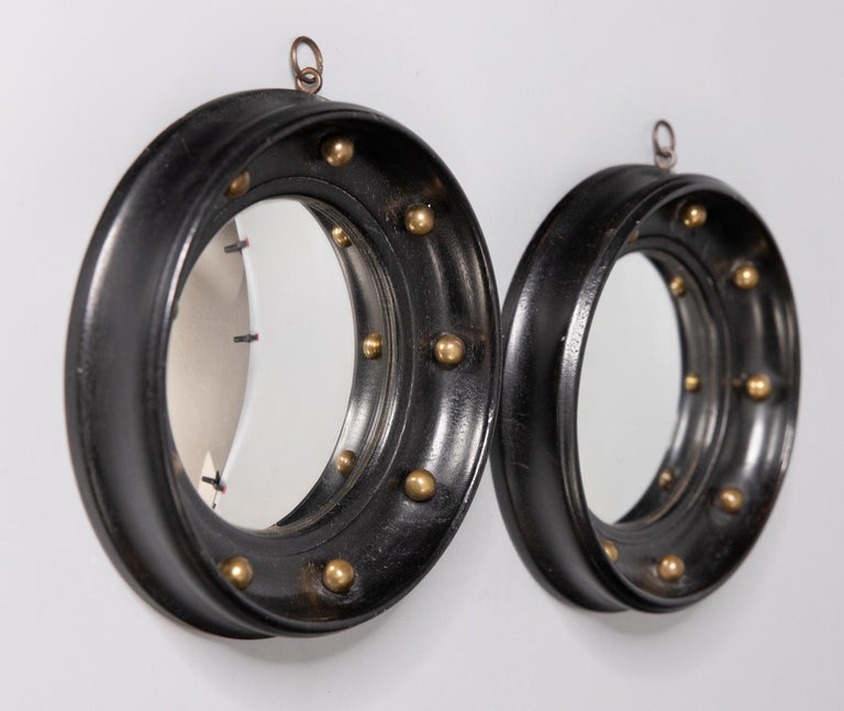 Pair of English Regency Style Petite Ebonized Bullseye Convex Mirrors ...