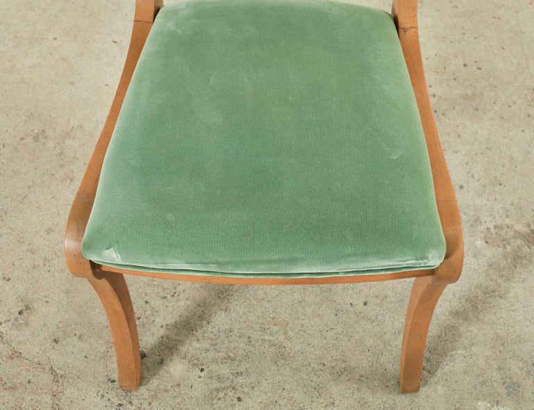 Pair of English Regency Style Sage Velvet Dining Chairs For Sale at 1stDibs