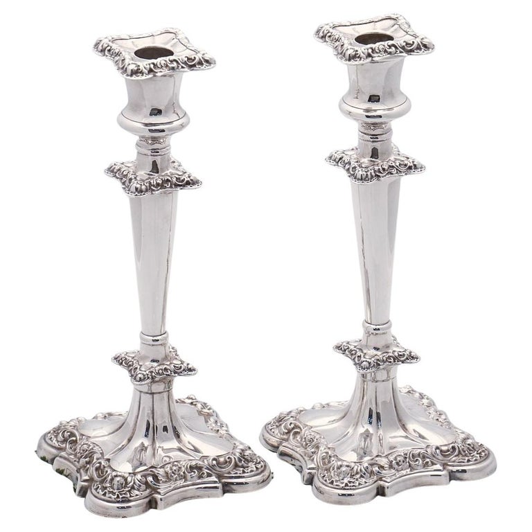 Pair of English Rococo Silver Candle Holders or Candlesticks For Sale ...