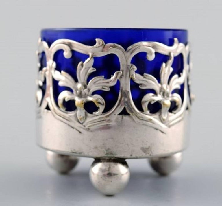 Pair of English Salt Cellar with Glass Inserts in Blue For Sale at ...