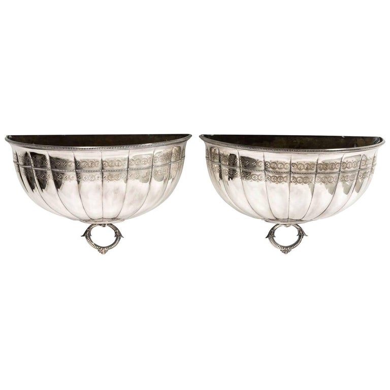 Pair of English Silver Plated Wall Planters by Thomas Bradbury at ...